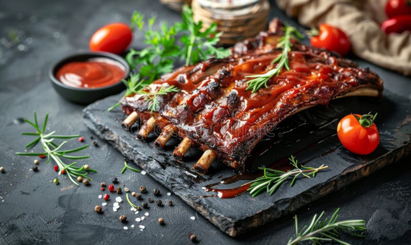 Delicious Grilled Bbq Ribs on Rustic Background Stock Illustration ...