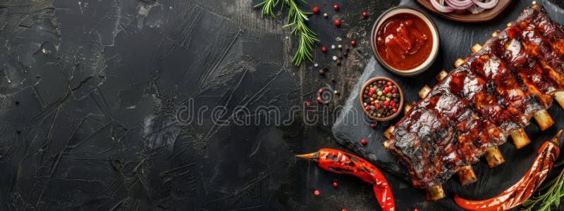 Delicious Grilled Bbq Ribs on Rustic Background Stock Illustration ...