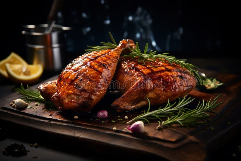 Delicious Grilled Chicken, Dark Background.ai Generative Stock ...