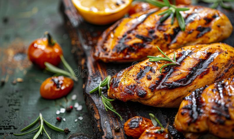 Delicious Grilled Chicken on Rustic Background Stock Illustration ...