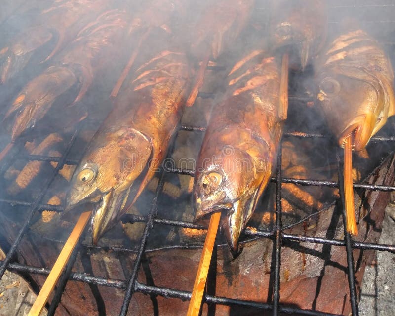 Delicious Grilled Fish on Beach Stock Photo - Image of cuisine, fish ...