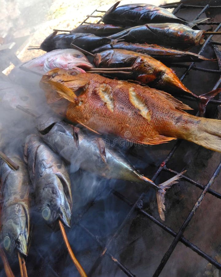 Delicious Grilled Fish on Beach Stock Image - Image of cooking, meat ...