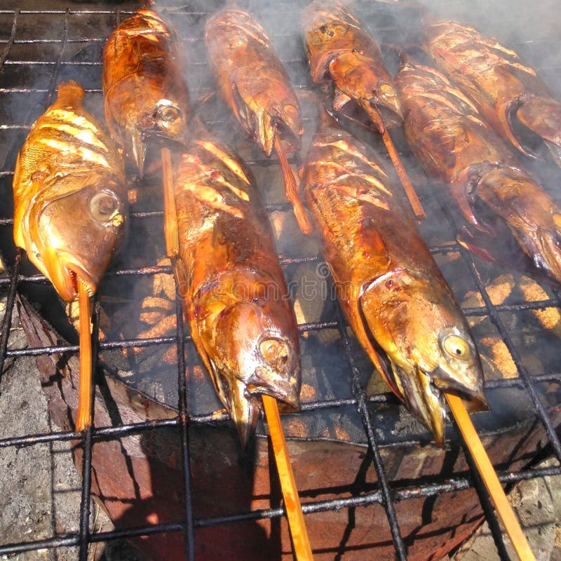 Delicious Grilled Fish on Beach Stock Photo - Image of seafood, fish ...