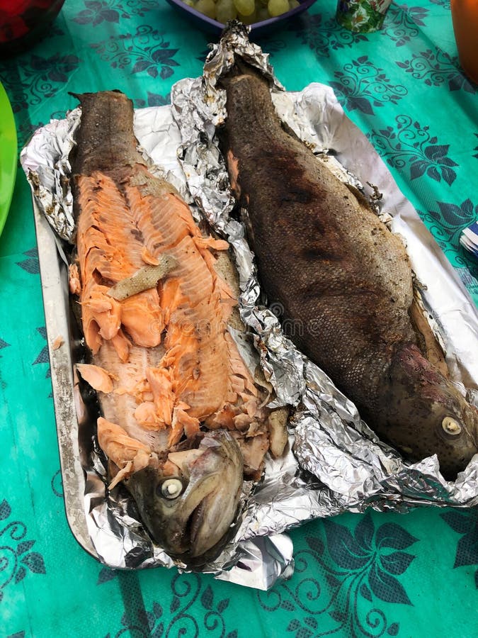 Delicious Grilled Fish on the Table Macro Stock Photo - Image of ...