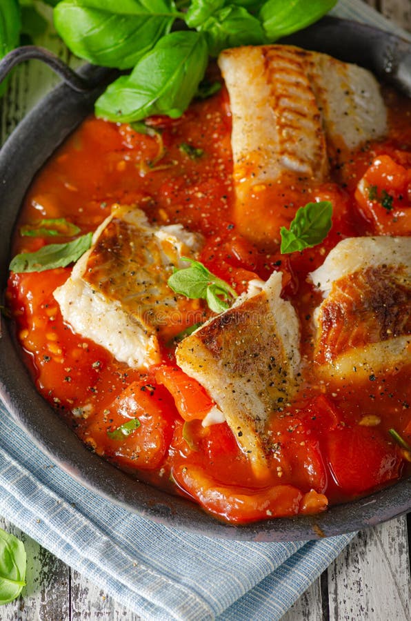 Delicious Grilled Fish with Tomato Sauce Stock Image - Image of meal ...