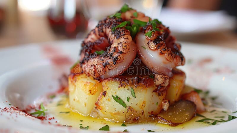 Delicious Grilled Octopus Dish Stock Illustration - Illustration of ...