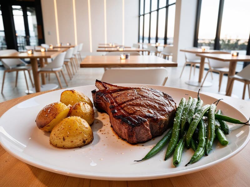 Delicious Grilled Steak Served with Roasted Potatoes and Green Beans in ...