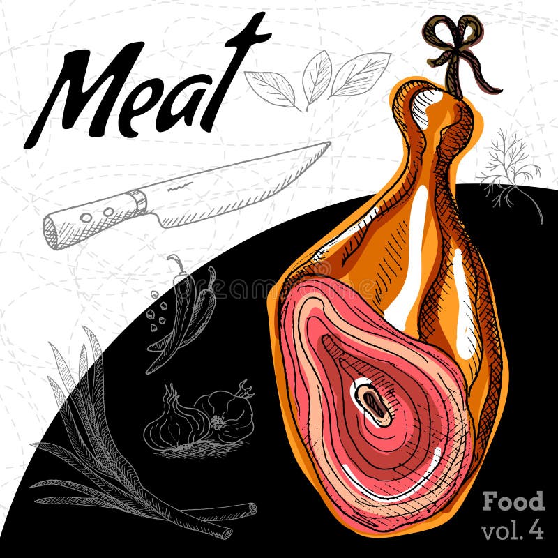 Delicious Ham Meaty Composition. Stock Vector - Illustration of cooking ...