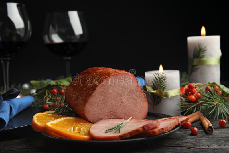 Delicious Ham on Table. Christmas Dinner Stock Photo - Image of food ...
