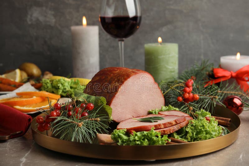 Delicious Ham on Table. Christmas Dinner Stock Image - Image of pork ...