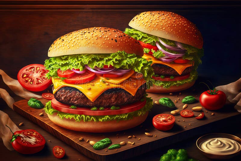 Delicious Hamburger with Beef Burger Set Meal Stock Illustration ...