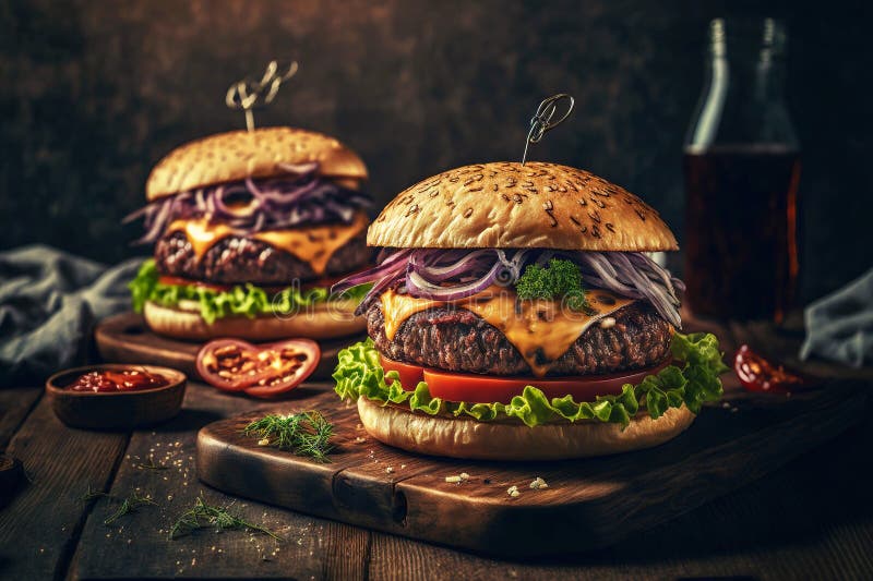 Delicious Hamburger with Beef Burger Set Meal Stock Illustration ...