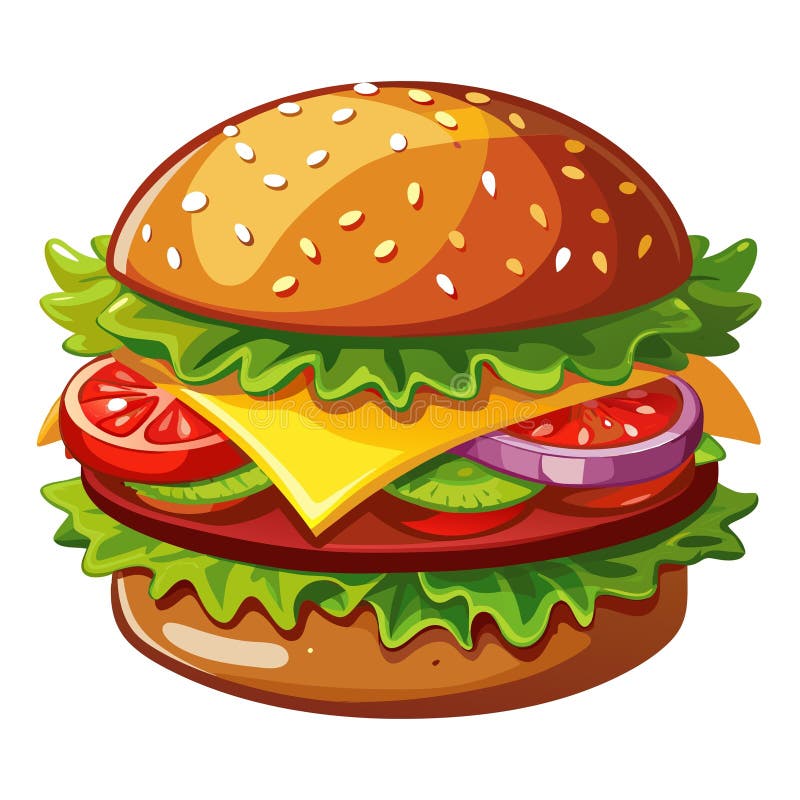 Delicious Hamburger with Cheese, Lettuce, Tomato, and Pickles Stock ...