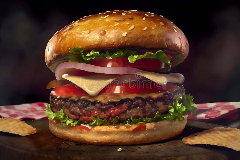 A Delicious Hamburger Generated by Ai Technology Stock Illustration ...