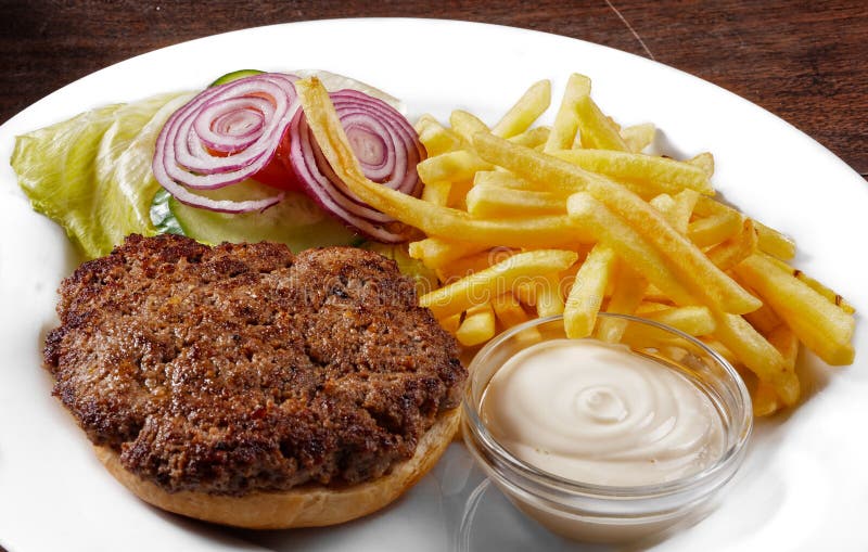 Delicious Hamburger on White Plate Stock Image - Image of fresh, eating ...