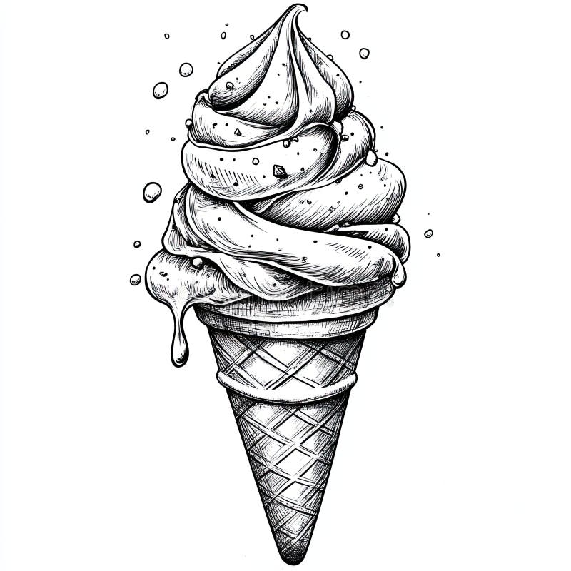Delicious Hand-drawn Ice Cream Cone with Swirling Soft Serve and ...