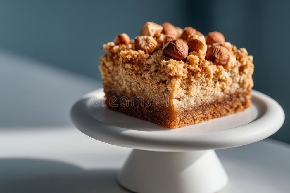 Delicious Hazelnut Cake Slice on a Elegant Serving Stand with Soft ...