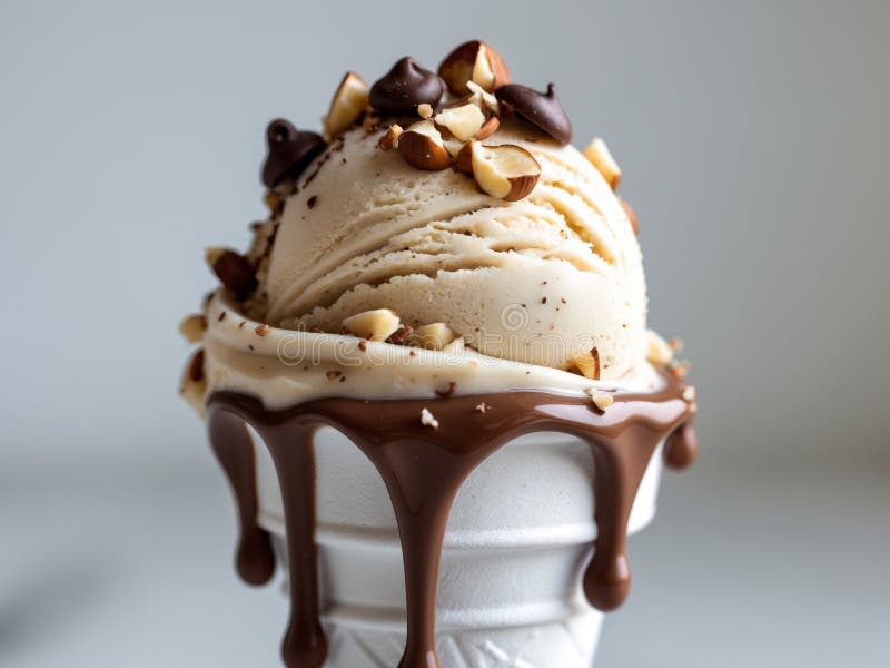 Delicious Hazelnut Ice Cream Dripping with Chocolate and Toppings ...