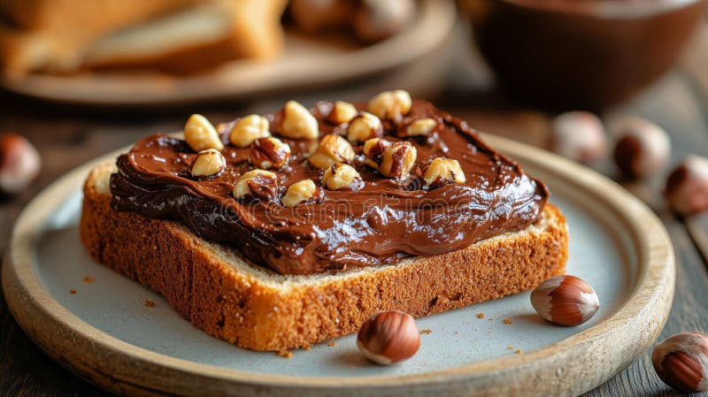 Delicious Hazelnut Spread on Toasted Bread with Whole Hazelnuts in a ...