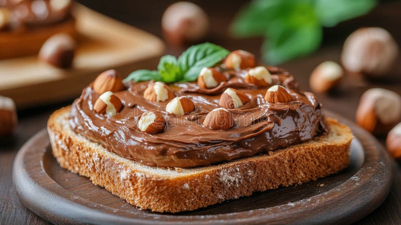 Delicious Hazelnut Spread on Toasted Bread with Whole Hazelnuts in a ...