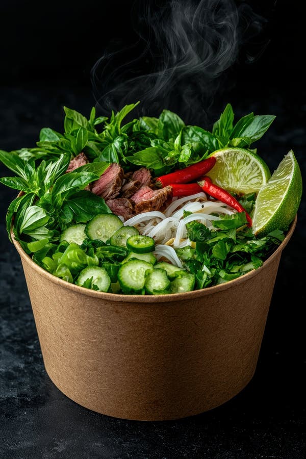 Delicious and Healthy Beef Pho in a Takeout Container Stock ...