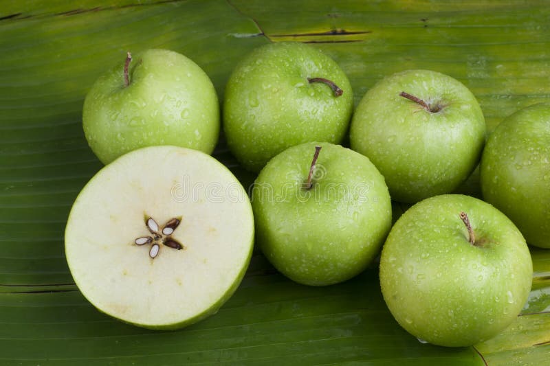 Delicious Healthy Fresh Green Apples Stock Photo - Image of banana ...