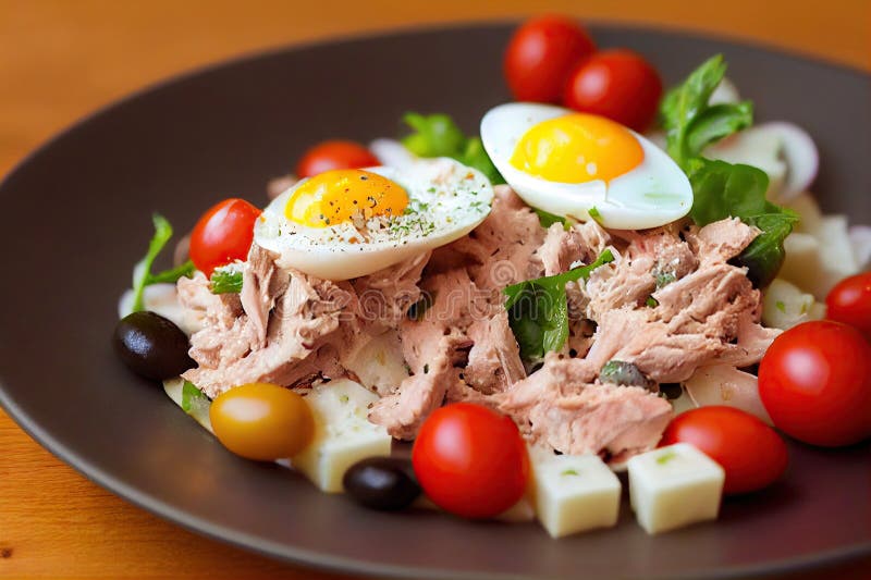 Delicious Healthy Tuna Salad with Boiled Egg and Vegetables Stock Photo ...