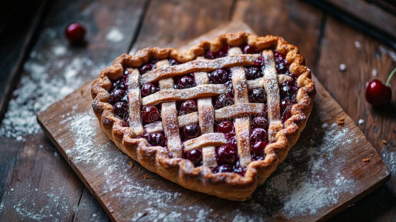 Delicious Heart Shaped Cherry Pie Pastry Dessert Stock Illustration ...