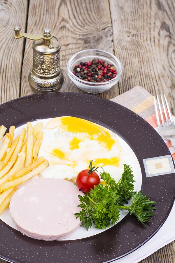 Delicious Hearty Lunch or Breakfast on Plate Stock Image - Image of ...