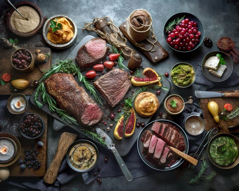 A Delicious Holiday Themed Dinner Table with a Place Setting. Stock ...