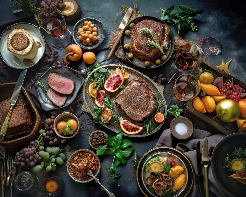 A Delicious Holiday Themed Dinner Table with a Place Setting. Stock ...