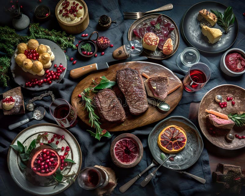 A Delicious Holiday Themed Dinner Table with a Place Setting. Stock ...