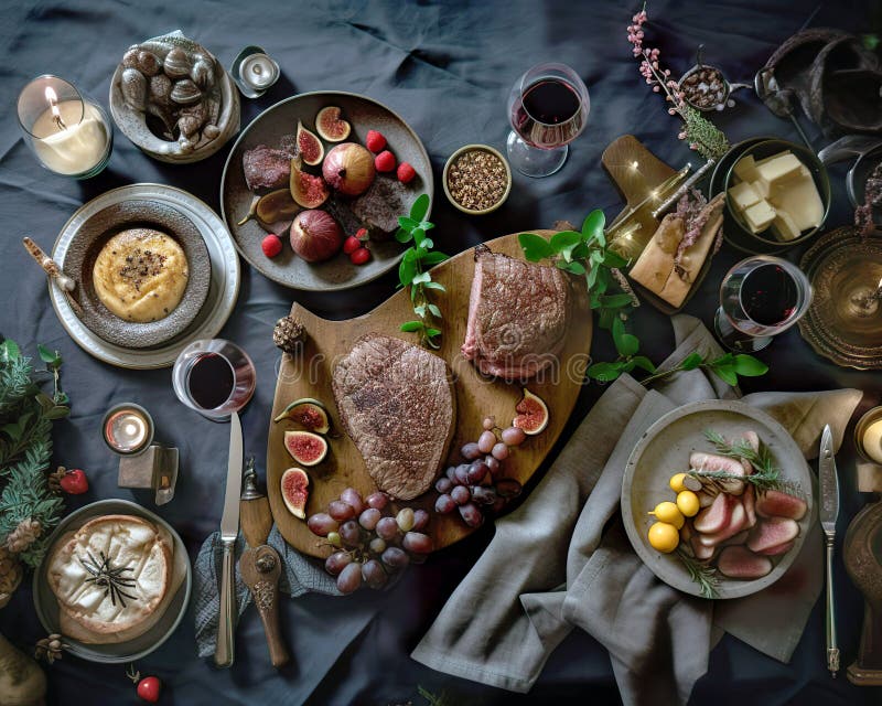 A Delicious Holiday Themed Dinner Table with a Place Setting. Stock ...