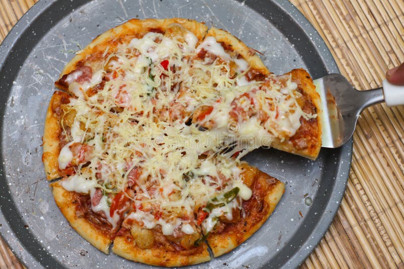 Delicious Home Made Pizza with Extra Cheese Stock Photo - Image of ...