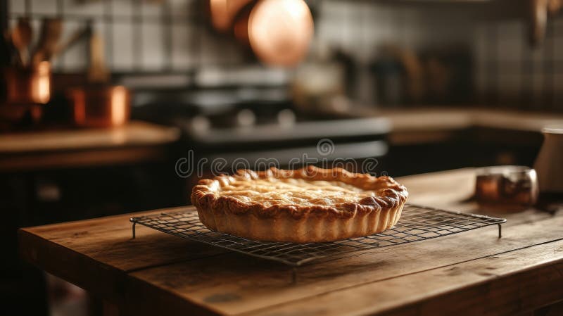 Delicious Homemade Apple Pie in Rustic Kitchen Setting with Copper Pots ...