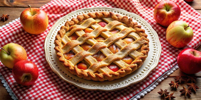A Delicious Homemade Apple Pie Served on a Rustic Table Setting with ...
