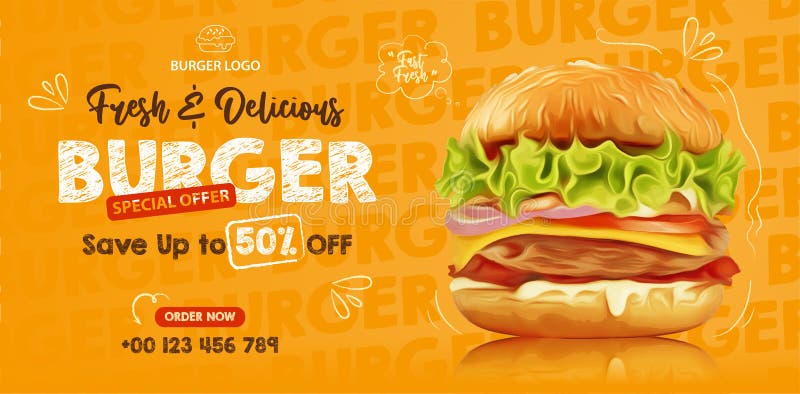 Delicious Homemade Beef Burger Banner Ads Stock Vector - Illustration ...