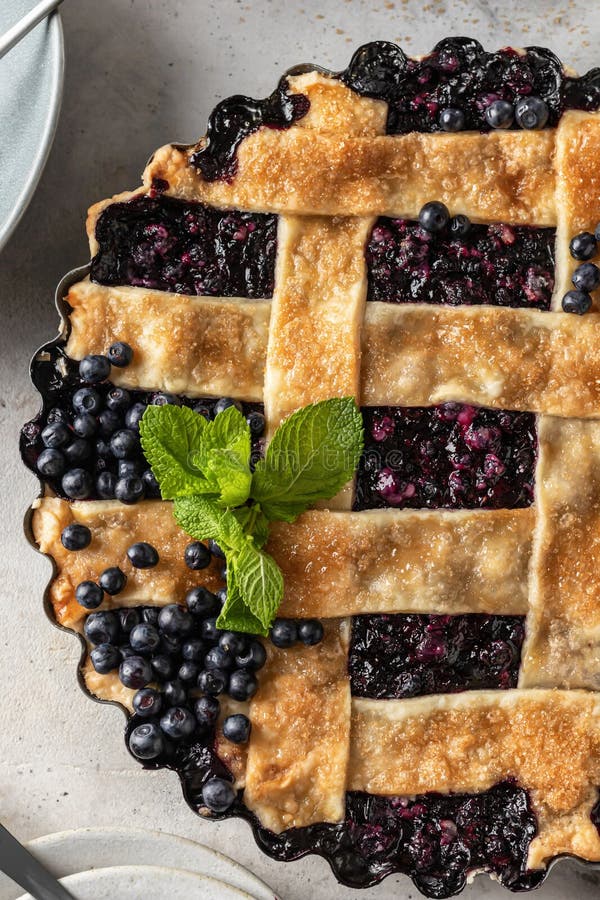 Delicious Homemade Blueberry Pie with Mint Close Up, Texture Stock ...