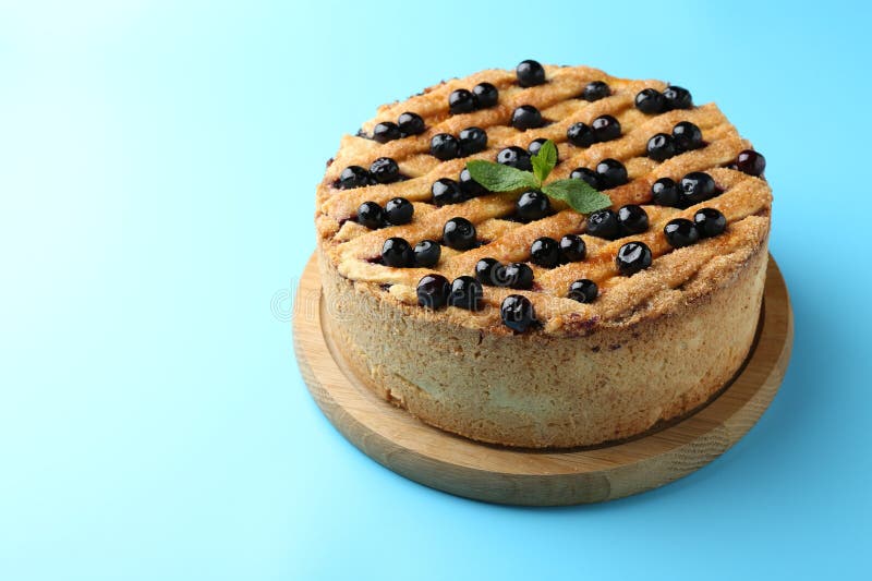 Delicious Homemade Blueberry Pie with Mint on Light Blue Background ...