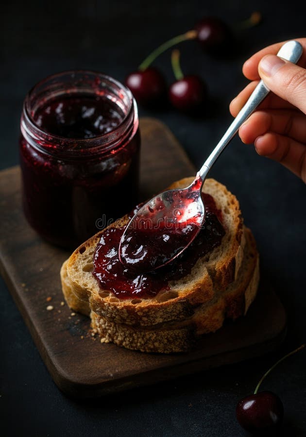 Delicious Homemade Cherry Jam Spread on Rustic Bread for Breakfast Stock Photo - Image of tasty ...