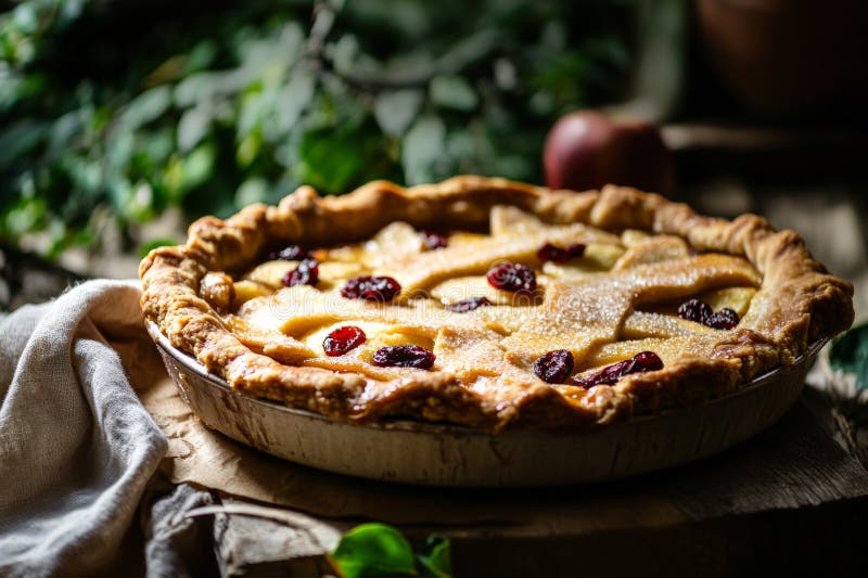 Delicious Homemade Cherry Pie Golden Lattice Crust Rustic Setting Stock ...