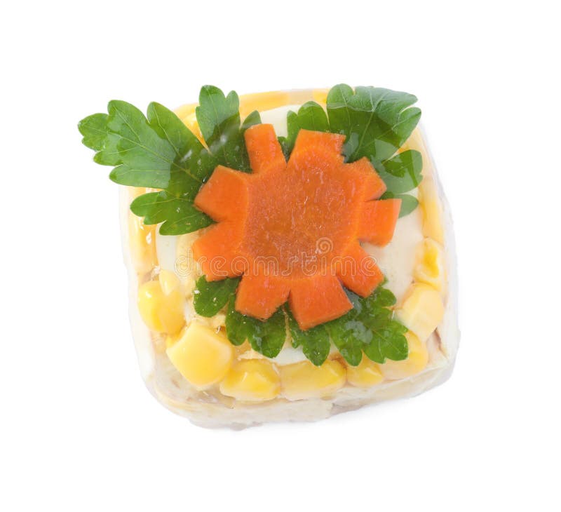 Delicious Homemade Chicken Aspic Isolated on White, Top View Stock ...