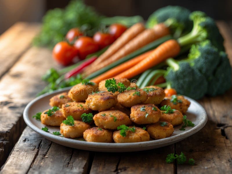 Delicious Homemade Chicken Nuggets Served with Fresh Vegetables on a ...