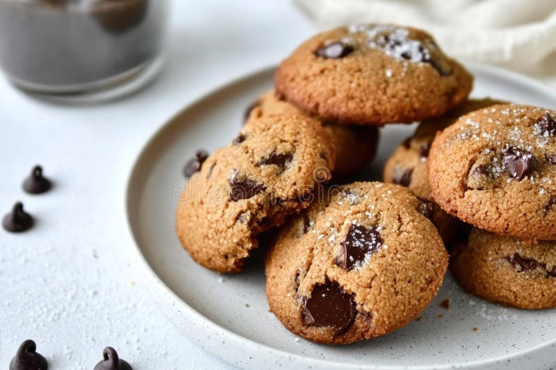 Delicious Homemade Chocolate Chip Cookies on a Plate with Chocolate ...