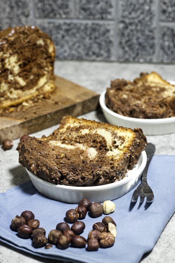 Delicious Homemade Marble Pound Cake and Hazelnuts. Stock Image - Image ...