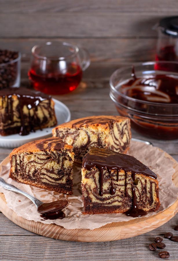 Delicious Homemade Marble Zebra Cake/ Sponge Zebra Cake on Wooden Table ...