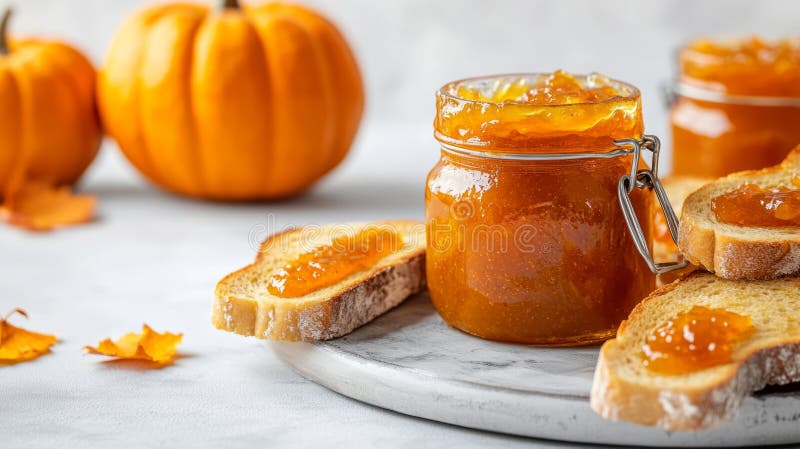 Delicious Homemade Pumpkin Jam. Pumpkin Jam in a Jar and Toasts with ...