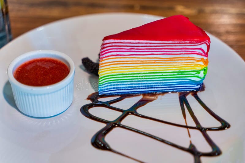 Delicious Homemade Rainbow Layer Cake on Plate Stock Image - Image of ...