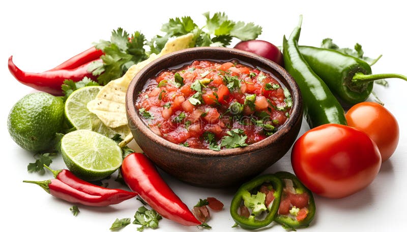 Delicious Homemade Red Salsa Isolated on White Stock Photo - Image of ...