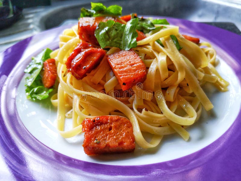 Delicious Homemade Spaghetti with BBQ Pork Sources. Stock Photo - Image ...